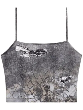 Diesel T-Halsy Cropped-Top - Grau