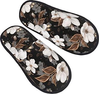 Generic Fleurs Blanches Et Dor&eacute;es Femme Homme Chaussons Doux Chaussures De Maison Respirantes Slippers Pour Hiver Automne Int&eacute;rieur L