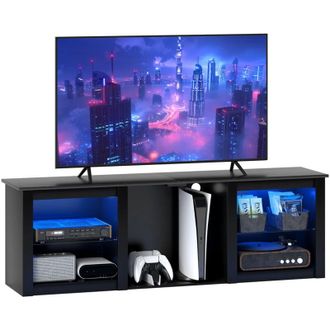 HOMCOM Homcom - Meuble tv design led - banc tv contemporain - 2 &eacute;tag&egrave;res verre, grande niche et plateau - dim. 160 x 35 x 35 cm - noir