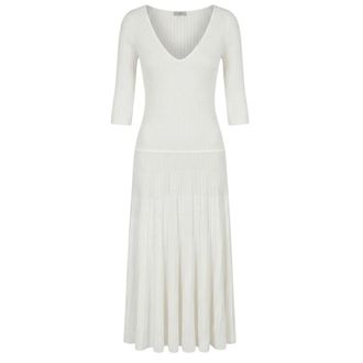 Malo Geripptes Strickkleid in Midi-L&auml;nge - - Dresses - Damen - Wei&szlig; - XS