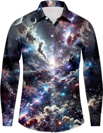 Generic Costume de Galaxie pour Homme - Chemise hawa&iuml;enne &agrave; Manches Longues Homme, Vacances, Plage, Loisirs, Chemise boutonn&eacute;e Tropicale Carnaval, f&ecirc;te discot