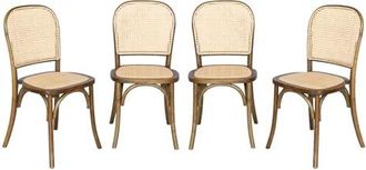 Sweeek Lot de 4 chaises Vintage en Bois avec Assise et Dossier en rotin. Coloris Marron Vieilli. L 44.5 x P 48 x H 89.5cm