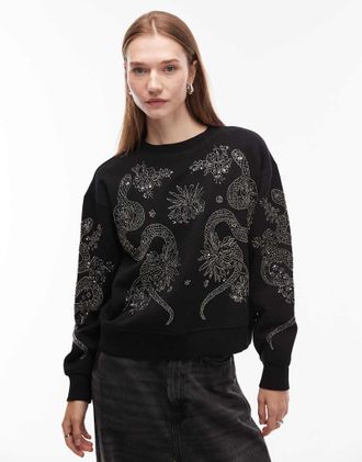AllSaints Cecile Pippa - Sweat ornementé - Noir
