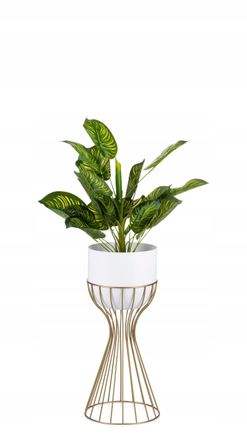 HowHomely Moderne Blumenst&auml;nder Metall 46 cm Hoch mit Wei&szlig; Blumentopf Rund 18 cm &Oslash; auf Robuste Gold St&auml;nder - Pflanzenst&auml;nder zur Dekoration Innenr&auml;umen