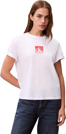 Calvin Klein Damen T-Shirt Kurzarm Classic Boxed Monogram mit Logo, Wei&szlig; (Bright White), M
