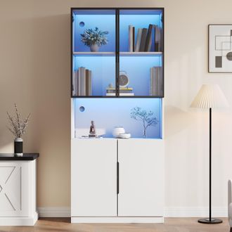 Generic Vitrine mit LED Beleuchtung Glast&uuml;ren Aluminiumrahmen verstellbare B&ouml;den Kippschutz Standvitrine Glasvitrine Sammlervitrine B&uuml;cherschrank Wohnzimmer m