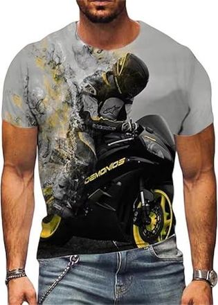 Keephen T-Shirt &agrave; col Rond pour Homme avec Motif Moto VTT Sportif Impression 3D Manches Courtes Haut d&eacute;contract&eacute;