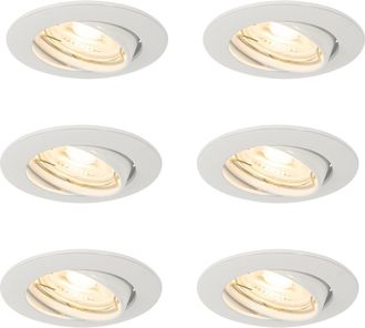 QAZQA Modern Set mit 6 Einbaustrahlern wei&szlig; GU10 35mm - Edu I Wohnzimmer I Schlafzimmer - Stahl Rund - LED geeignet GU10