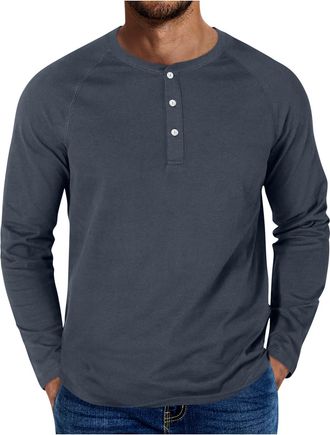 ORANDESIGNE Herren Langarm Henley-Shirt Basic Longsleeve Shirts mit Knopfleiste 2025 A Dunkelblau L
