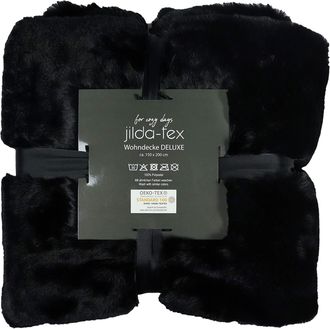 jilda-tex Wohn- Kuscheldecke Felloptik Rabbit Deluxe 750 GSM 150x200 220x240 cm Kunst-Felldecke (Schwarz 220x240)
