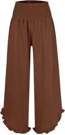 Generic Pantalon palazzo &agrave; jambe large pour femme en lin et coton, taille haute &eacute;lastique, contr&ocirc;le du ventre, pantalon &agrave; enfiler, coupe d&eacute;contract&eacute;e, pantalo