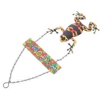 Angoily DIYEAH Eisen Türschild Frosch Form Bunte Wanddekoration Willkommensschild mit Aufhängekette für Haustür Innen Außen Sicher Glatte Oberfläche Geschenk 