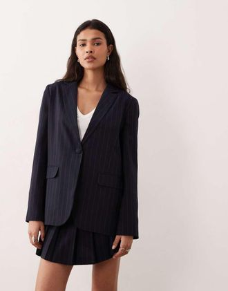 Miss Selfridge Blazer densemble oversize &agrave; fines rayures - Bleu marine
