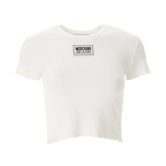 Moschino Logo Patch Cropped T-Shirt - - Tops - Damen - Wei&szlig; - XL