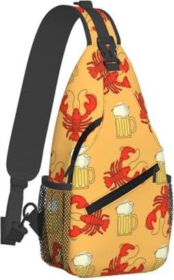Generic Sacoche Bandouliere Motif de bi&egrave;re et d&eacute;crevisses L&eacute;ger Sac De Poitrine Mode Crossbody Bag pour Femme Cyclisme Camping