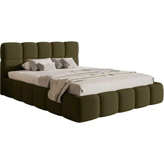 Selsey Selsey CLOUDY - Bett mit Polsterrahmen, Boucle-Bezug in Olivgr&uuml;n, 140 cm