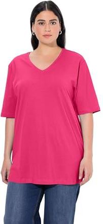 Ulla Popken Femme Basique, Col en V, D&eacute;tendu, Manches Mi-Longues T-Shirt, Rose Magenta, 52 EU