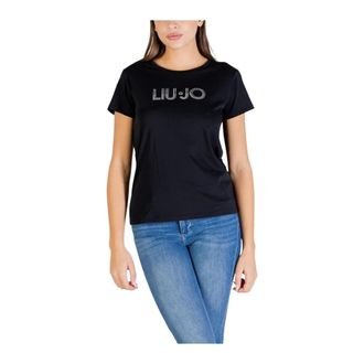 Liu Jo Femme, Tops, Noir, Taille: 44 FR T-Shirt en coton &agrave; manches courtes et col rond