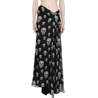 Alexander McQueen Skull Print Draped Maxi Skirt
