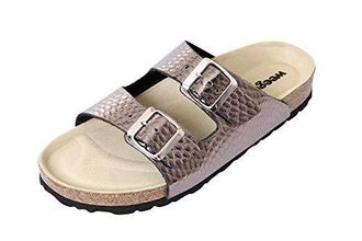 Weeger Femme Mules de santé Bio Sandale Plate, Argenté métallisé, 37 EU