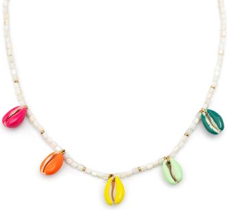 Singularu Halskette Boho Color Shells. Edelstahl mit 18K vergoldung und Perlmutt und Emaille. Schmuck für Damen