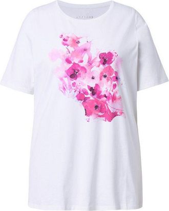 Ulla Popken T-Shirt T-Shirt Bl&uuml;ten A-Linie Rundhals Halbarm