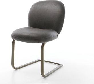 DELIFE Freischwinger Nube-Flex Mikrofaser Anthrazit Vintage Freischwinger flach Effektfinish Titan Taschenfederkern, Esszimmerstühle