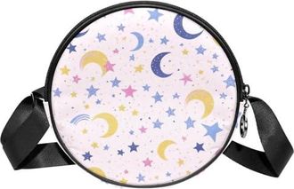Generic Petit sac &agrave; bandouli&egrave;re circulaire pour femme, petit sac &agrave; bandouli&egrave;re artistique avec fermeture &eacute;clair, bretelles r&eacute;glables, sac &agrave; main rond d&eacute;contra