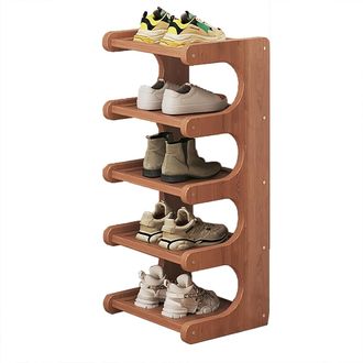 Generic Schuhregal Aus Bambus Mit 5 Ebenen, Schmal, Faltbar, F&uuml;r Flur, Schlafzimmer Oder Eingang, Platzsparendes Design F&uuml;r Kleine R&auml;ume Und Ecken(5)