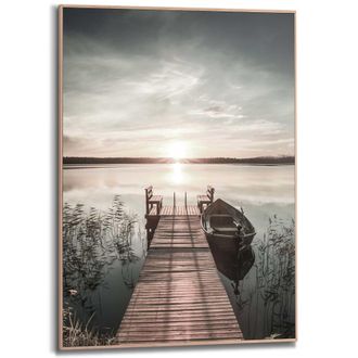 Reinders Gerahmtes Bild, Steg am See, Wohnzimmer, Bilder, Wanddeko, Room Decor, MDF, Blau, 70 x 50cm