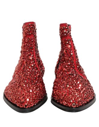Dolce & Gabbana Mens Red Embellished Chelsea Ankle Boots Shoes Leather