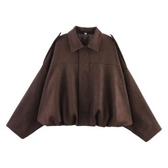 Generic Blouson bomber en faux daim pour femme - Style d&eacute;contract&eacute; - Manches longues - Tendance - Streetwear, caf&eacute;, S