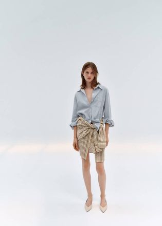 Mango Chemise &agrave; carreaux en coton bleu ciel - Femme - XS - MANGO