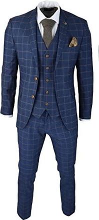 TruClothing Costume Homme 3 Pièces Bleu à Carreaux Orange Style Rétro Chic Vintage avec Coupe Ajustée - Bleu 54