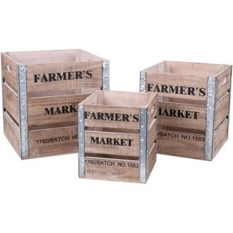 Wadiga Set de 3 Caisses en Bois et M&eacute;tal Farmers