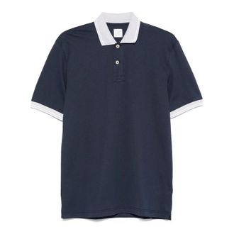 Eleventy Homme, Tops, Bleu, Taille: 2XL Polo Bleu en Coton avec Bordure Ray&eacute;e