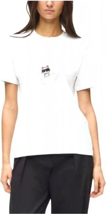 Karl Lagerfeld Femme, Tops, Blanc, Taille: 38 FR Ikon Circle T-shirt