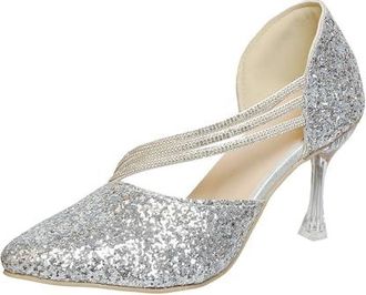 Generic Escarpins Femme &agrave; Paillettes Strass Talon Transparent Bout Pointu Elegant Chaussures Talons Haute Aiguilles pour Robe Mariage Soir&eacute;e Dansante Festival