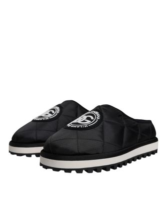 Dolce & Gabbana Mens Black Nylon Quilted Logo Patch Sandals Slides Shoes