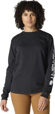 Carhartt Work in Progress Damen Loose Fit, schweres, langärmliges T-Shirt mit Logo-Grafik auf dem Ärmel, Schwarz, XS