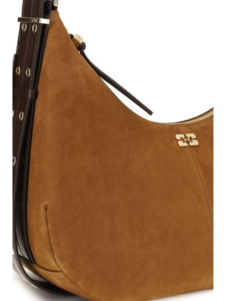 Ganni Vegan Suede Shoulder Bag - Caramel