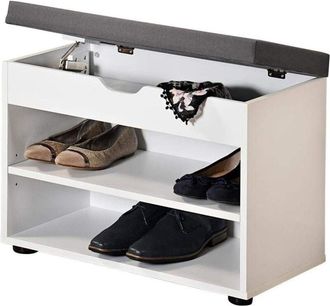 KESPER Meuble à chaussures en bois avec coussin dassise et coffre - Blanc - l 60 x h 45 cm - Livraison gratuite