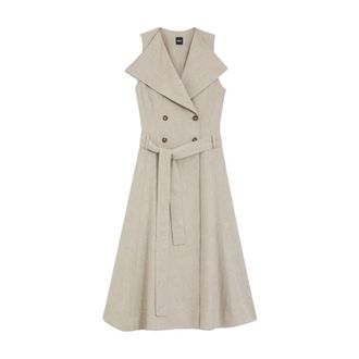 HUGO BOSS Femme, Robes, Beige, Taille: 38 FR Robe Midi Portefeuille Crois&eacute;e Sans Manches