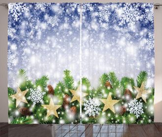 Abakuhaus Weihnachten Rustikaler Gardine, Bokeh Schneeflocken, Schlafzimmer Kr&auml;uselband Vorhang mit Schlaufen und Haken, 280 x 175 cm, Gr&uuml;n Wei&szlig;