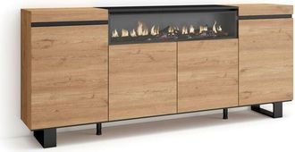 Skraut Home Sideboard, Highboard, Kommode, Komodenschrank, 200x87x35cm, 4 T&uuml;ren, Elektrokamin. Ma&szlig;e, Industriedesign, Moderner Stil, Eiche Schwarz - Skraut Home