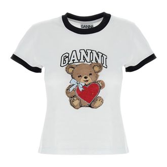 Ganni T-shirt basique en jersey avec ours - Femme - Tops - Blanc - Taille: 34 FR