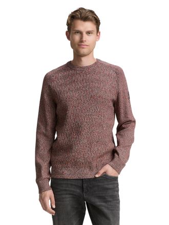 Tom Tailor Herren 1048031 Strickpullover aus Baumwolle, 38685-Red Green Multicolor, M