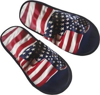 Generic L&eacute;g&egrave;re Pantoufles Imprim&eacute; drapeau am&eacute;ricain pompier Chausson Maison Classiques Chaussons en Feutre pour Int&eacute;rieur Maison Hiver M
