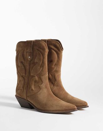 Bronx Chel-sey - Bottines style western en daim - D&eacute;lavage naturel fonc&eacute;-Neutral