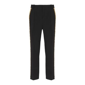 Balmain Homme, Pantalons, Noir, Taille: 3XL Pantalon de tailleur droit en cr&ecirc;pe brod&eacute;